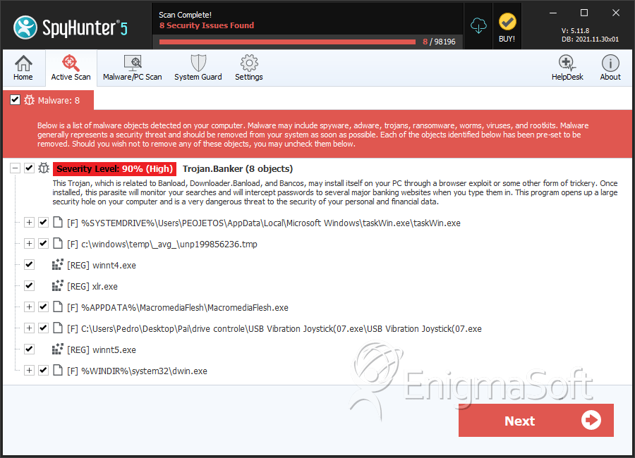 Trojan.Banker Removal Report