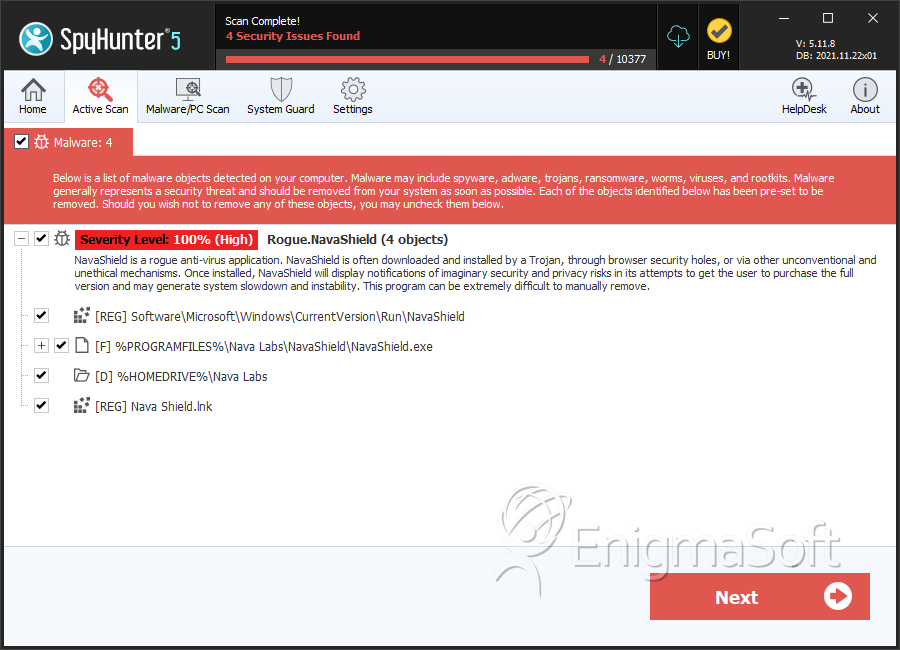Nava Shield Informe de Eliminación