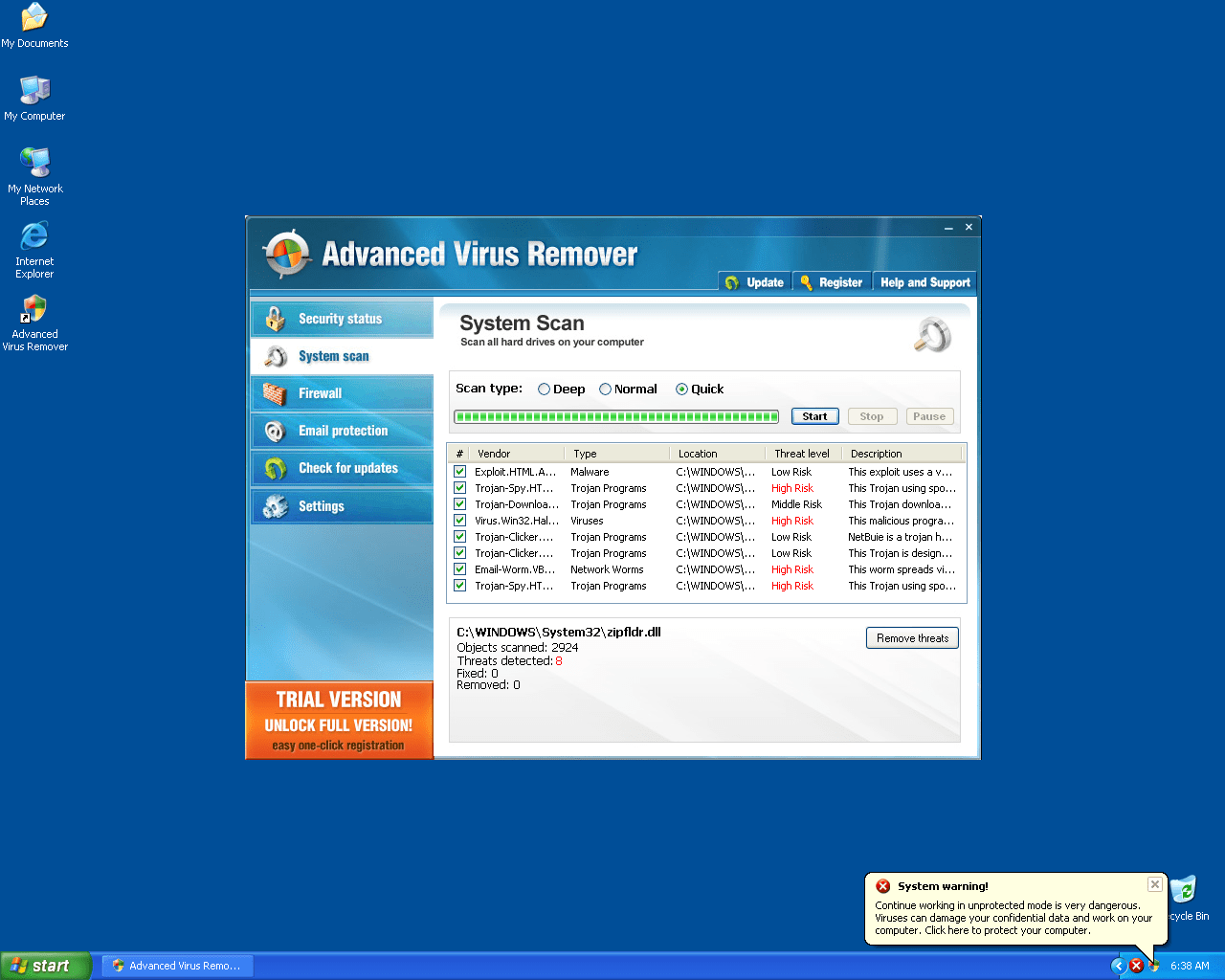 Advanced Virus Remover Removal Report