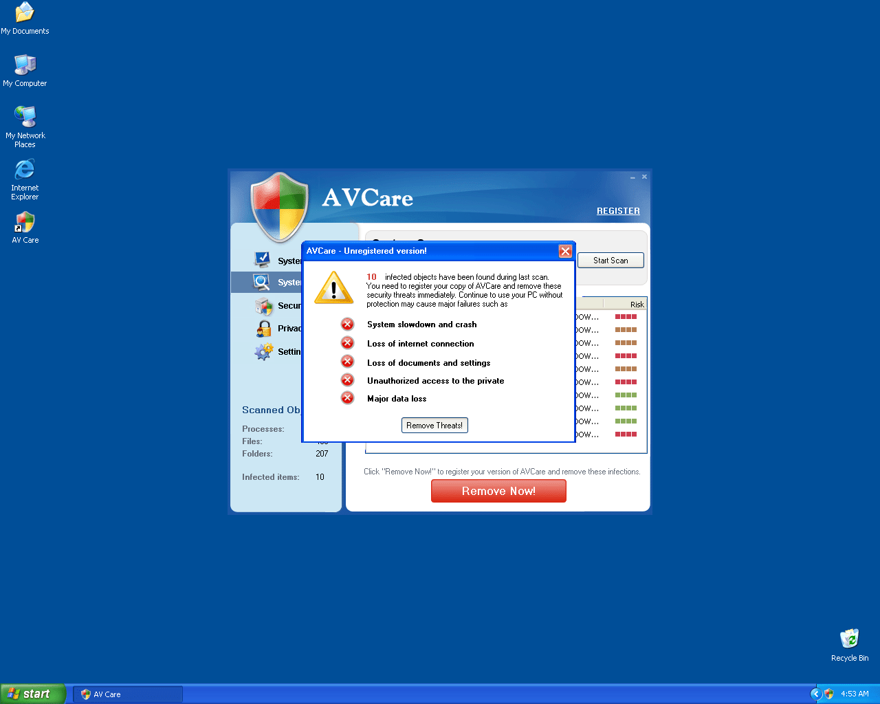 AV Care Removal Report