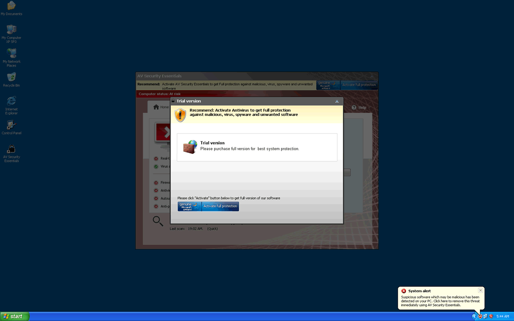 AV Security Essentials Removal Report