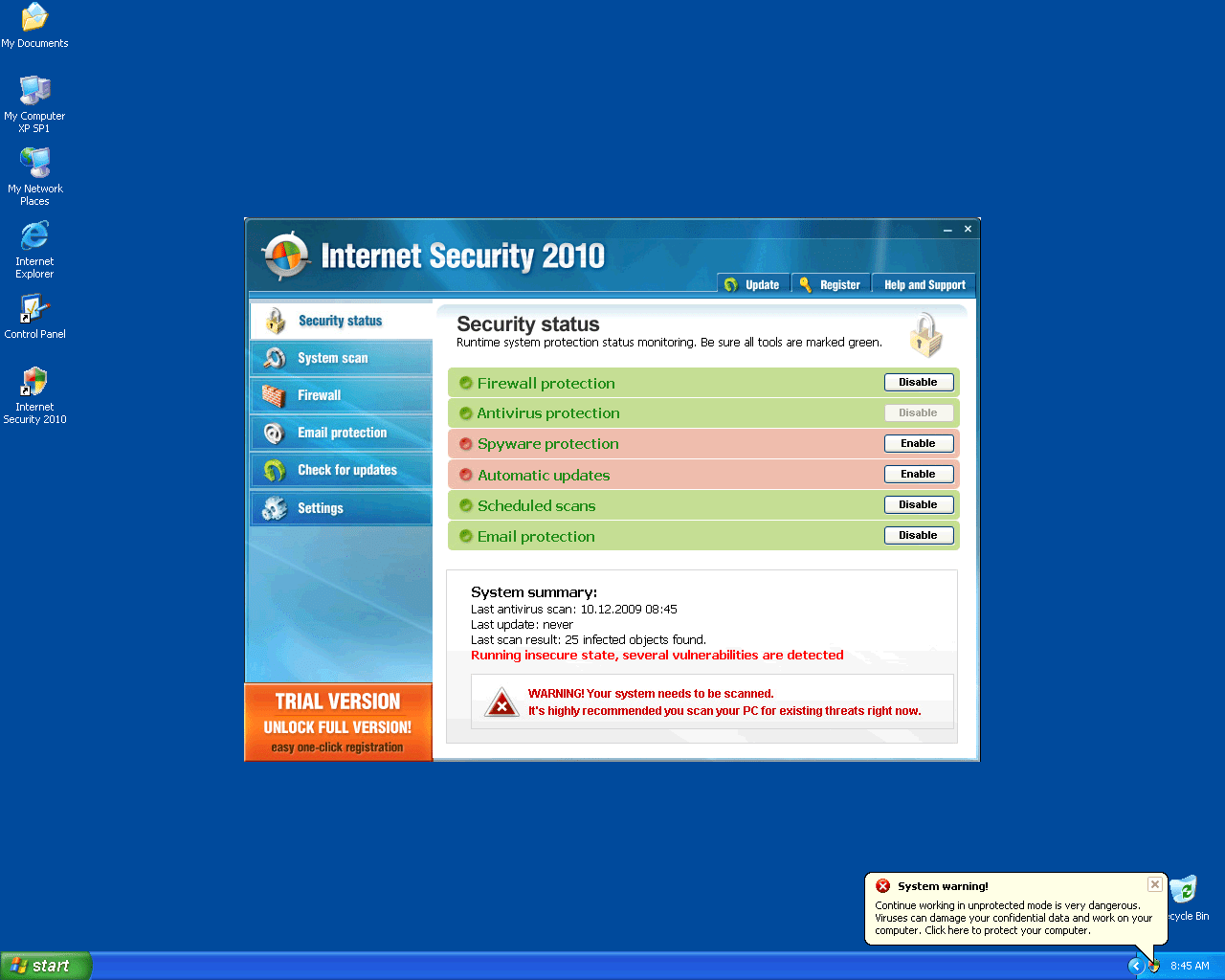 Internet Security 2010 Removal Report