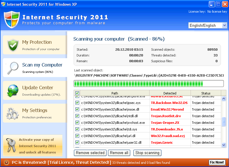 Internet Security 2011 Removal Report