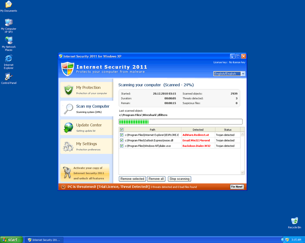 Internet Security 2011 Removal Report