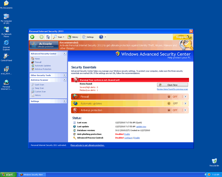 Personal Internet Security 2011 Removal Report