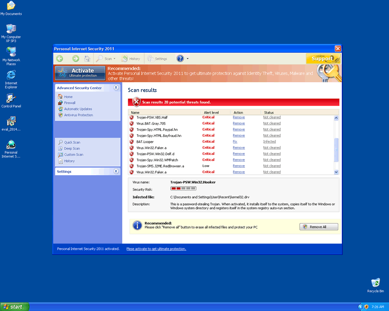 Personal Internet Security 2011 Removal Report