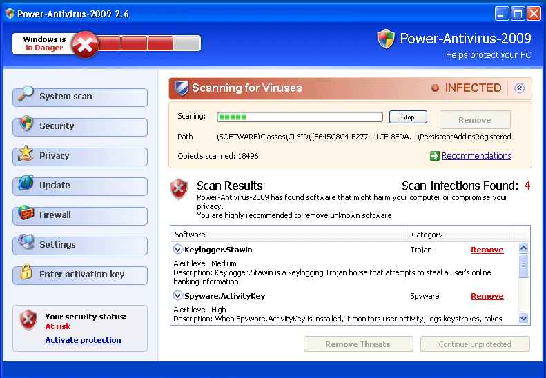 Power Antivirus 2009 Relatório de Remoção