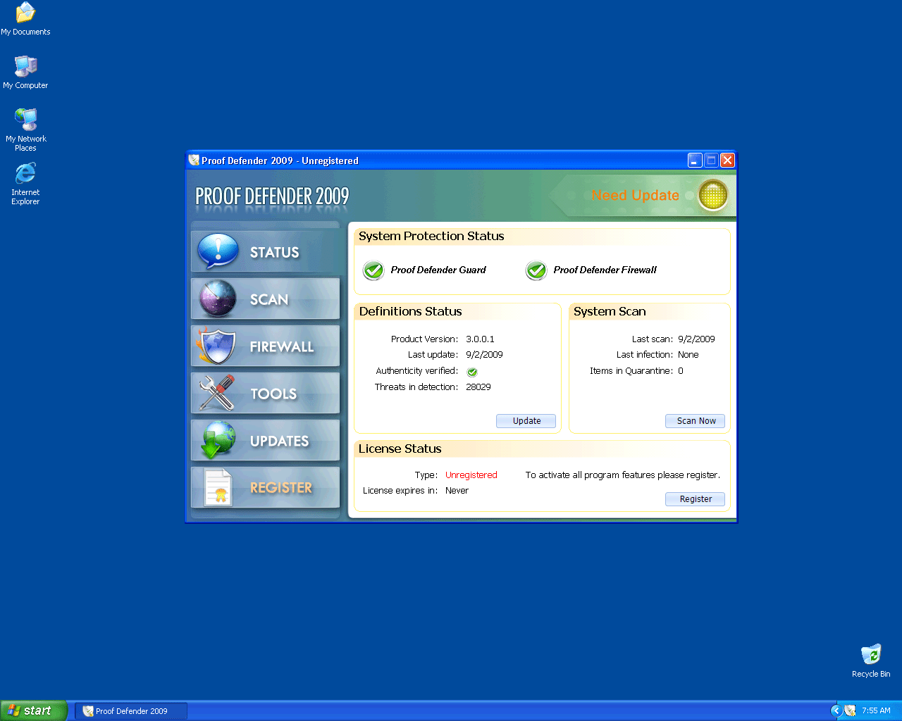 Proof Defender 2009 Removal Report
