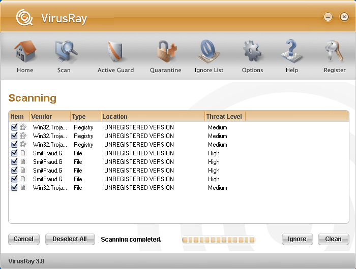 VirusRay Removal Report