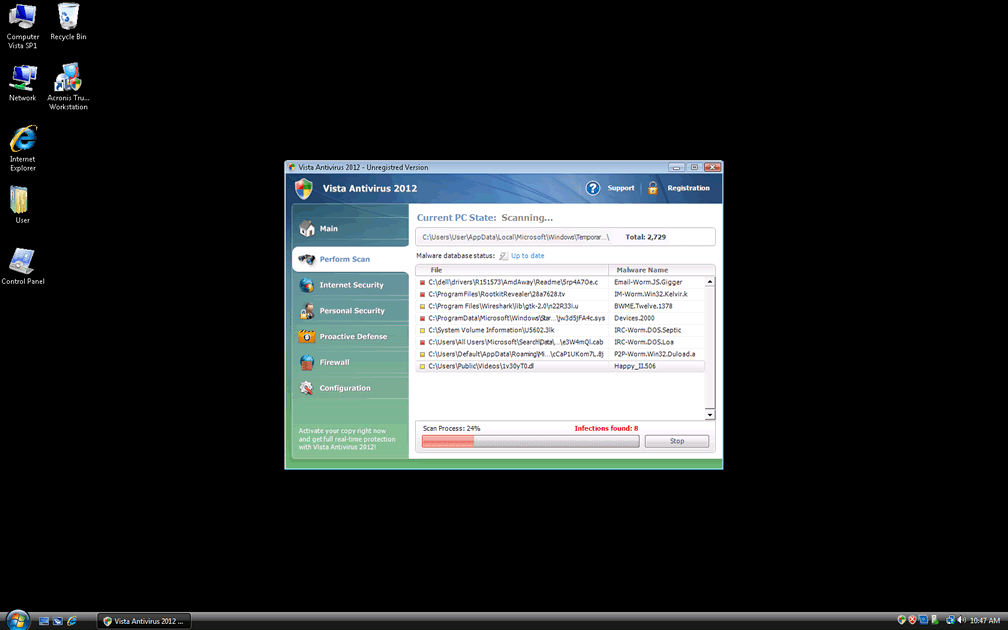 Vista Antivirus 2012 Removal Report