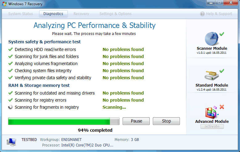 Windows 7 Recovery Removal Report