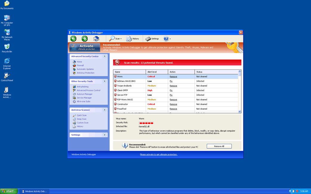 Windows Activity Debugger Removal Report