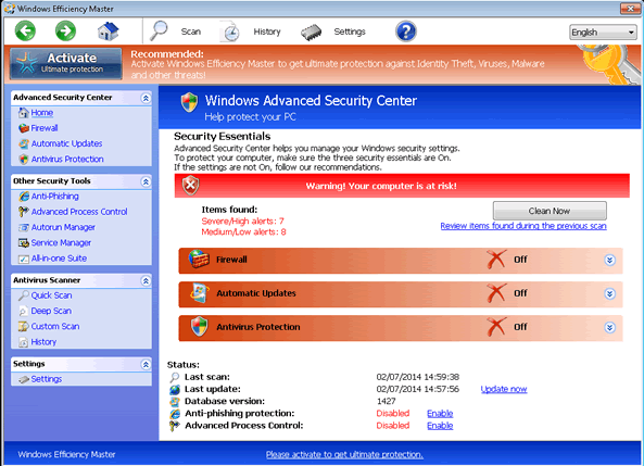 Windows Efficiency Master Removal Report