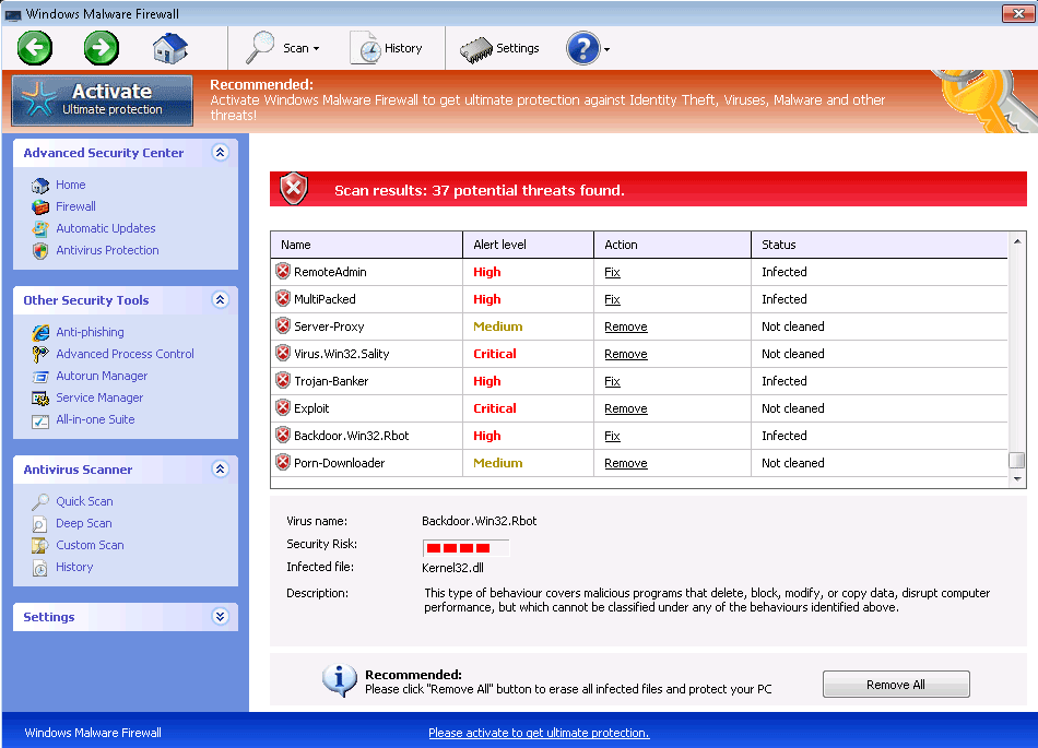 Windows Malware Firewall Removal Report