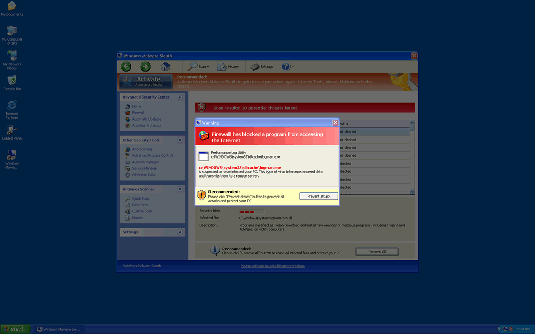 Windows Malware Sleuth Removal Report