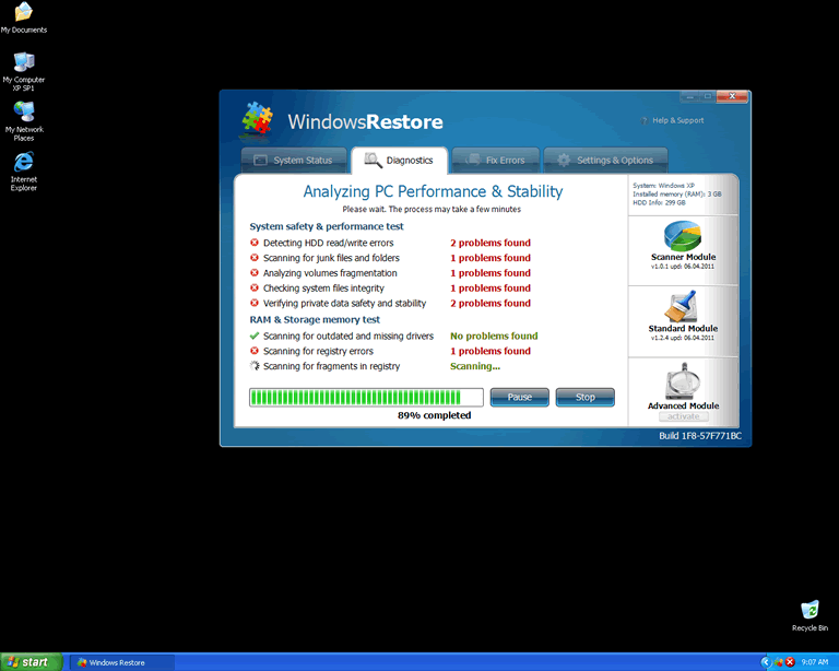 Fake Windows Restore Removal Report