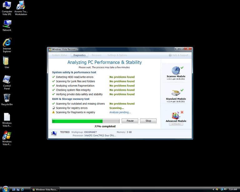 Windows Vista Recovery Removal Report