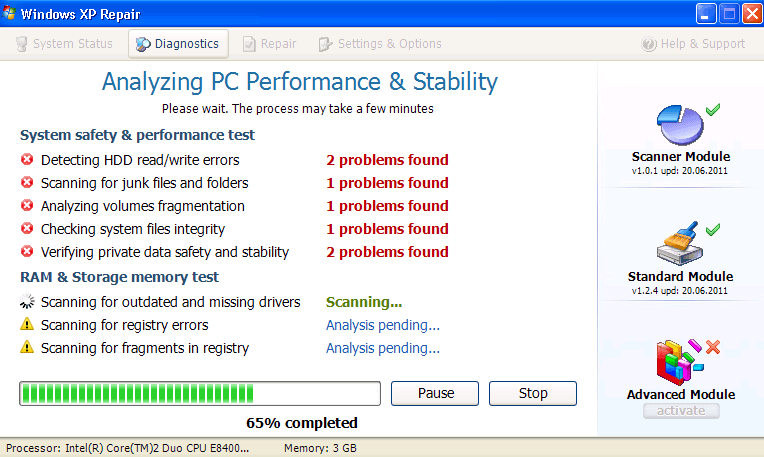 Windows XP Repair Removal Report
