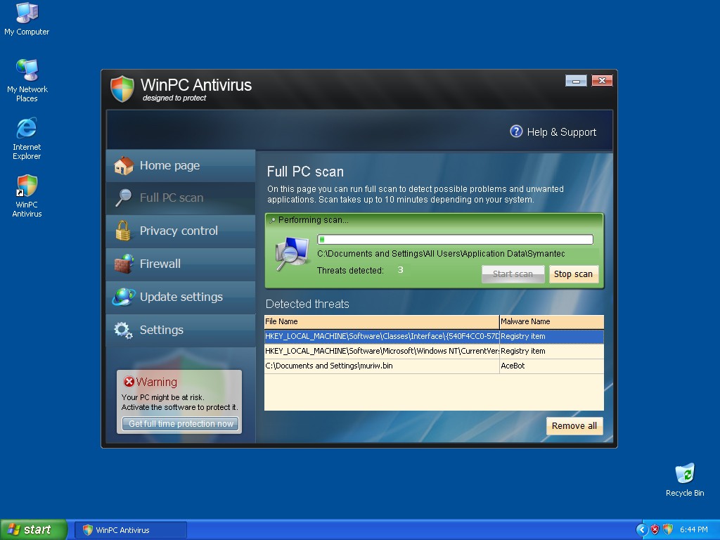 WinPC Antivirus Removal Report