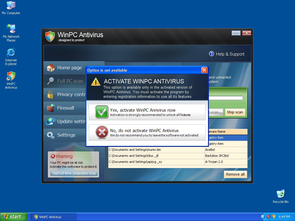 WinPC Antivirus Removal Report