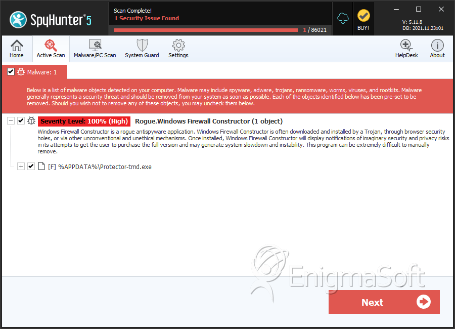 Windows Firewall Constructor Removal Report