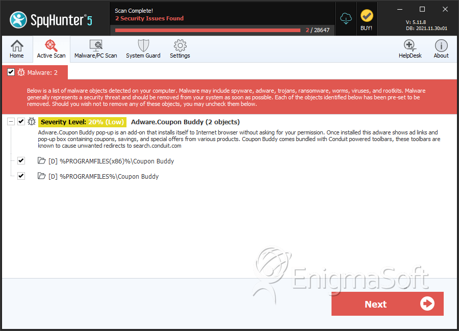 Coupon Buddy Removal Report