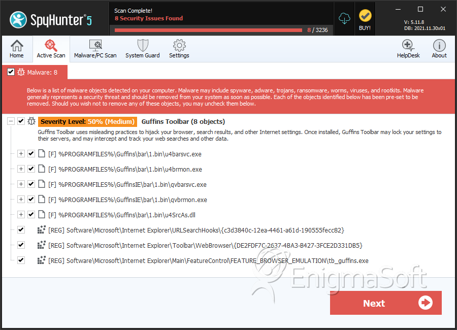 Guffins Toolbar Removal Report