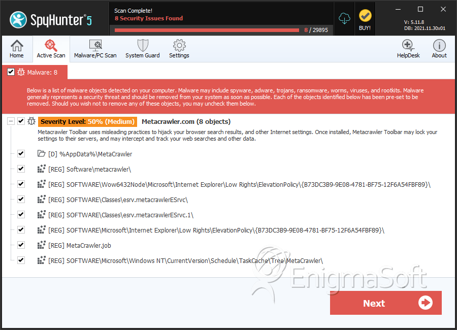 Metacrawler Toolbar Removal Report
