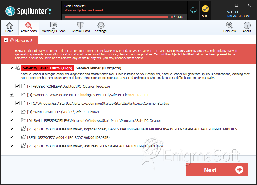 Safe PC Cleaner Removal Report