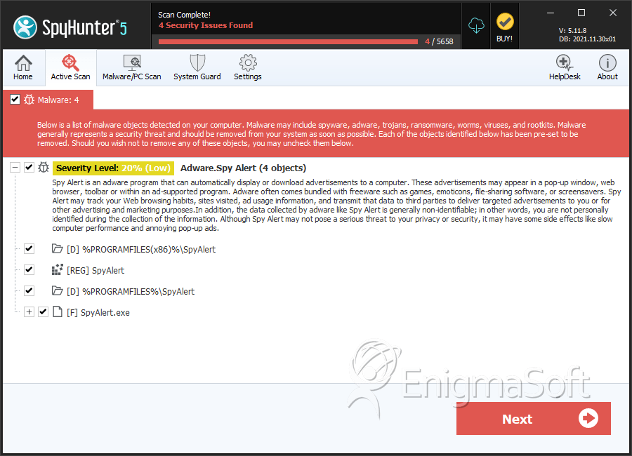 Spy Alert Removal Report