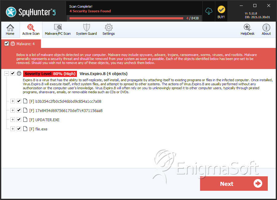Virus:Win32/Expiro.BC Removal Report