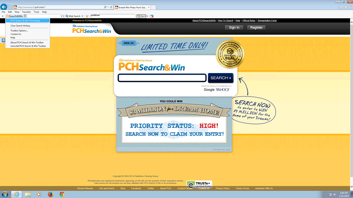 PCH Search and Win Toolbar Removal Report