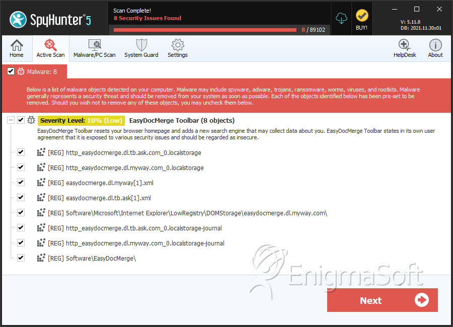 EasyDocMerge Toolbar Removal Report
