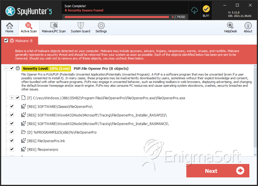 File Opener Pro Removal Report