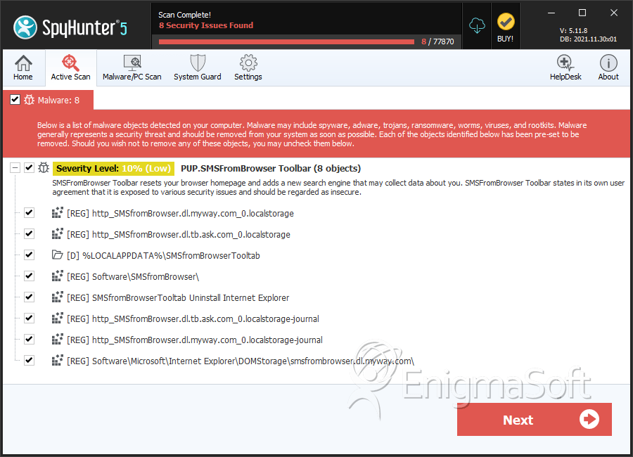 SMSFromBrowser Toolbar Removal Report