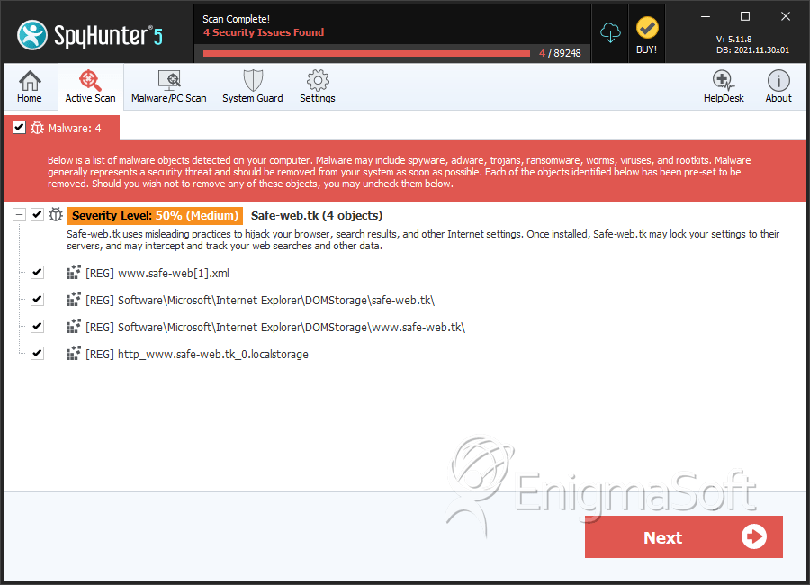 Safe-web.tk Removal Report