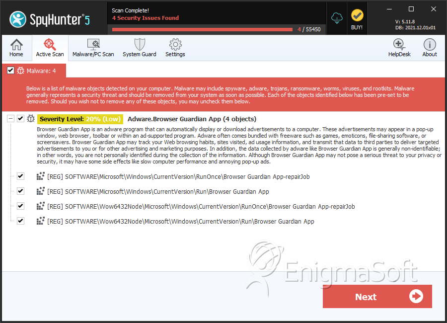 Adware.Browser Guardian App Removal Report