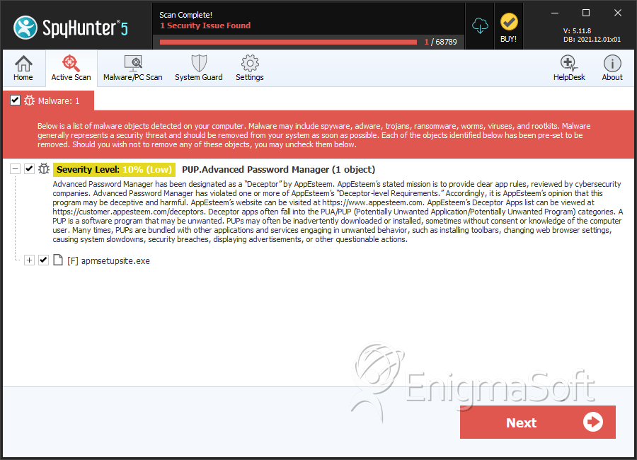 PUP.Advanced Password Manager Removal Report