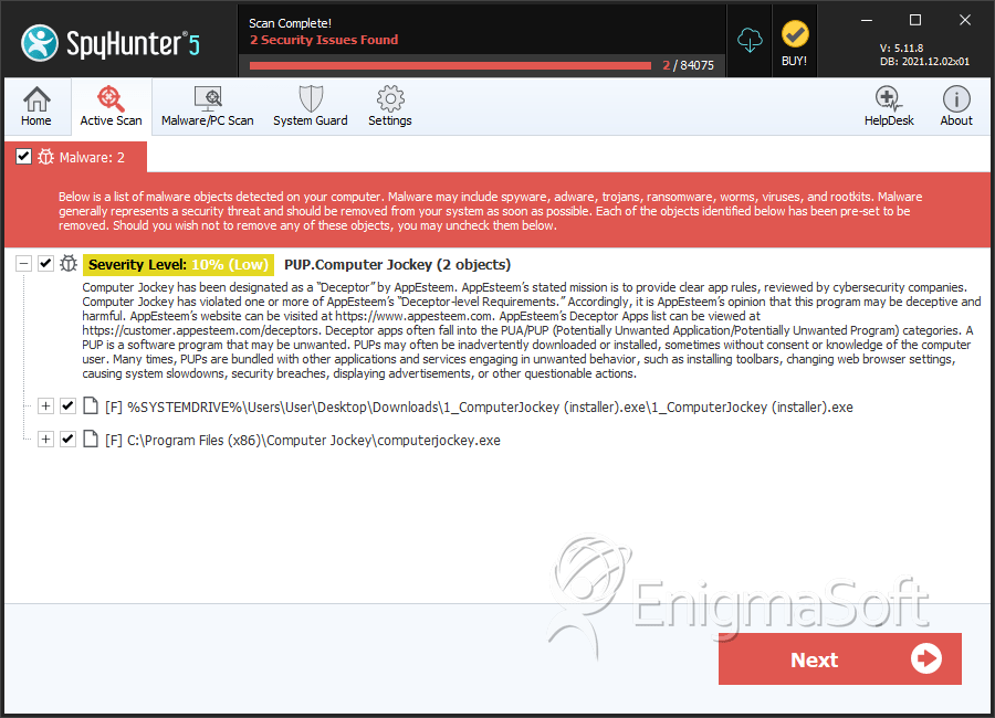 PUP.Computer Jockey Removal Report
