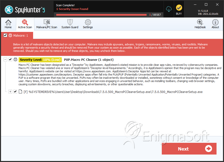 PUP.Macro PC Cleaner Removal Report