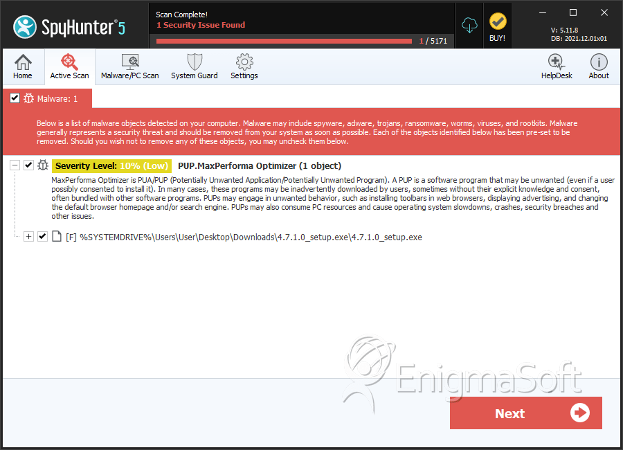 PUP.MaxPerforma Optimizer Removal Report