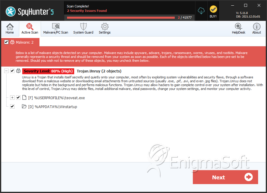 Trojan.Unruy Removal Report
