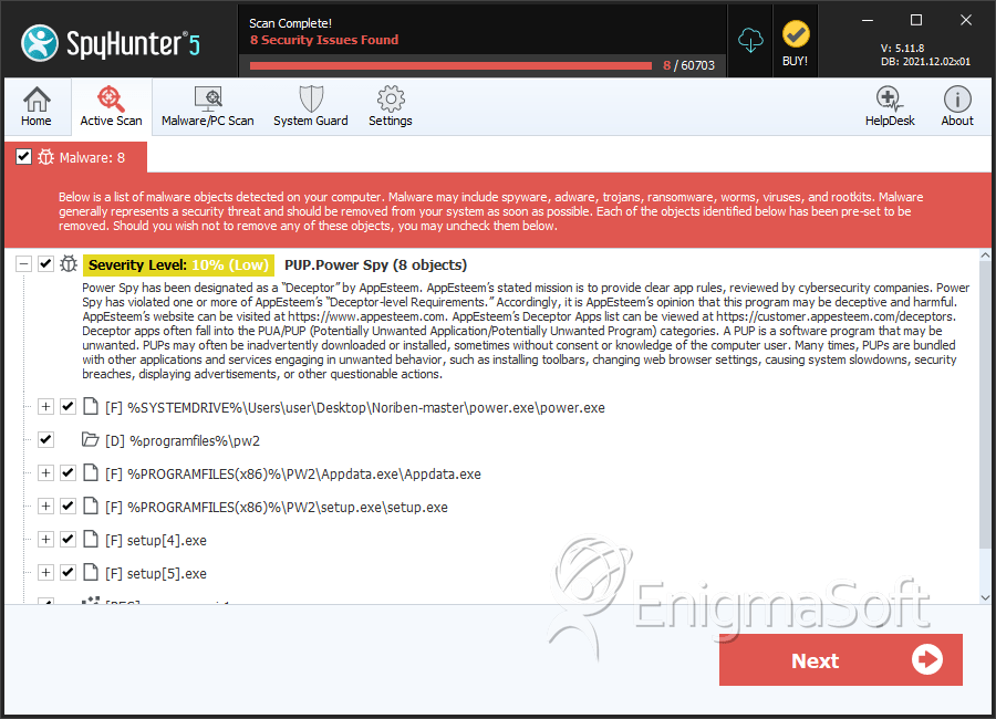 PUP.Power Spy Removal Report