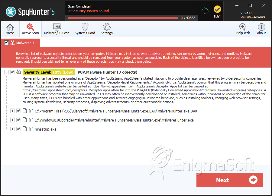 Malware Hunter Removal Report