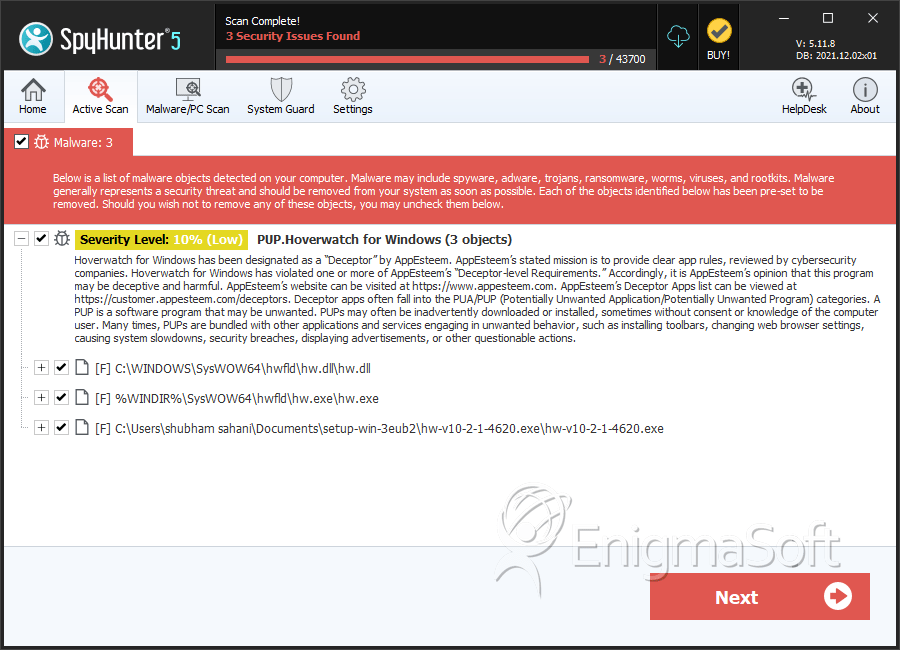 Uninstall Hoverwatch
