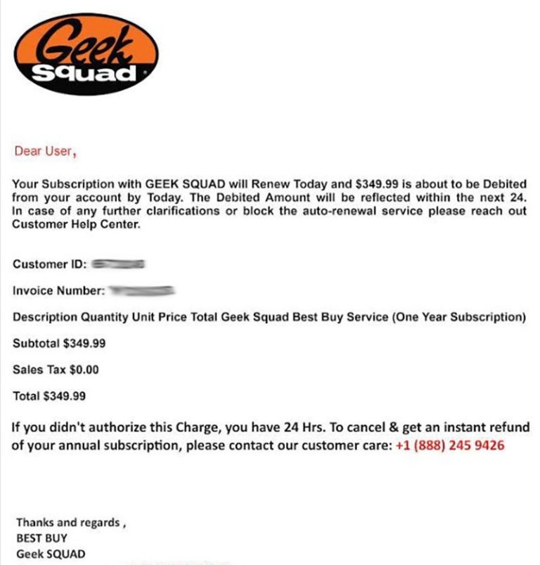 'Geek Squad' Email Scam Removal Report