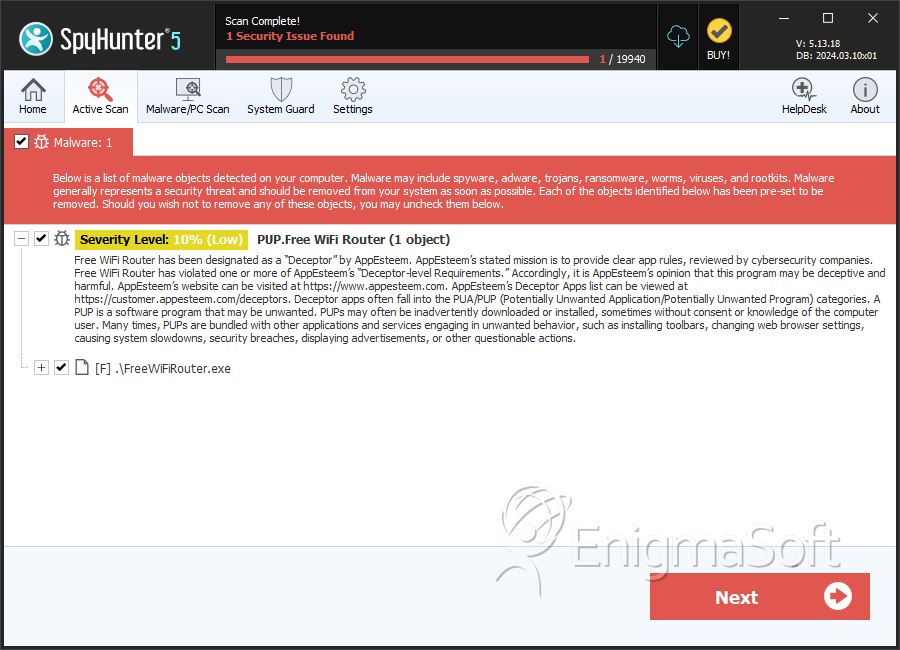 PUP.Free WiFi Router Removal Report