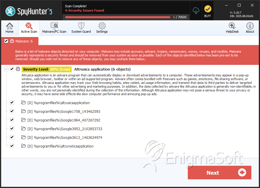 Altrusica application Removal Report