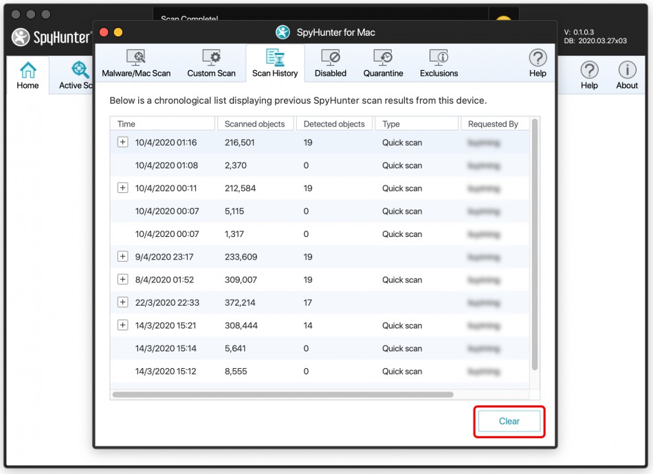 Scan History - Remove Spyware & Malware with SpyHunter - EnigmaSoft Ltd